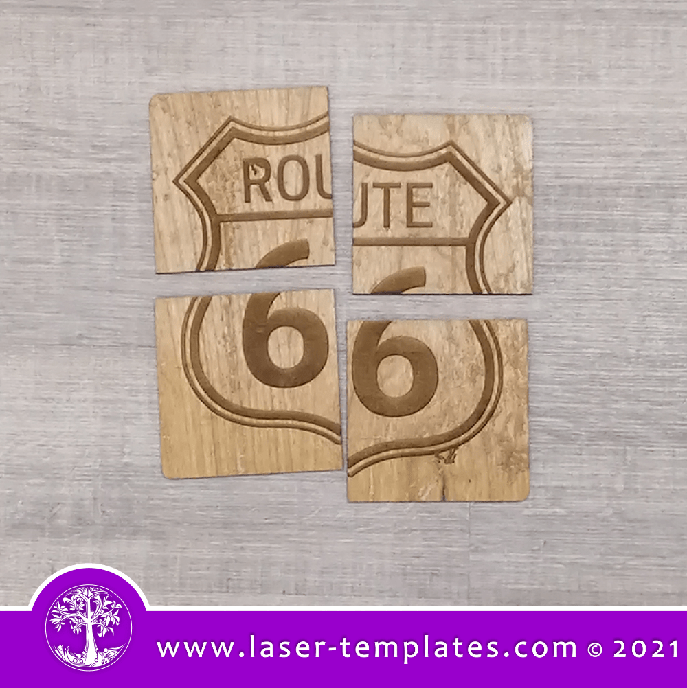 Laser cut template for Route 66 Set of 4 Coasters – Laser Ready Templates
