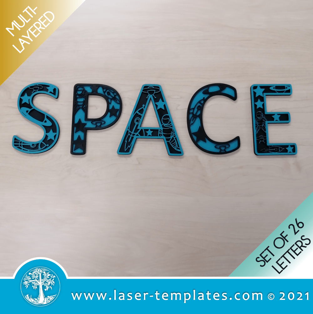 Space Monogram Letters 2 Layered – Laser Ready Templates