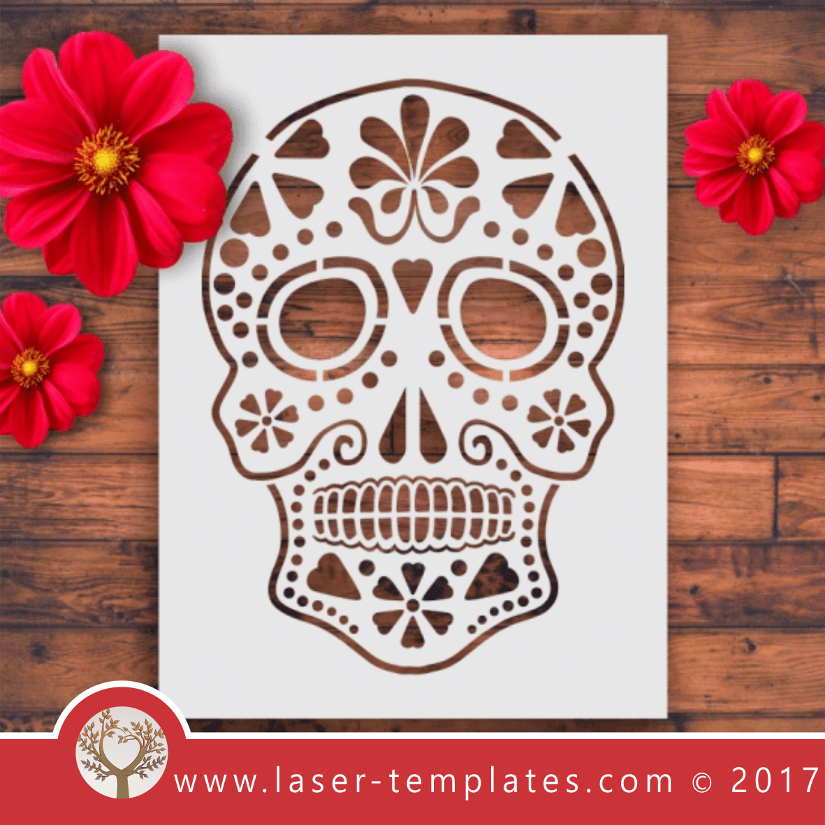 Sugar skull laser stencil cut template. shop online for vector patterns ...