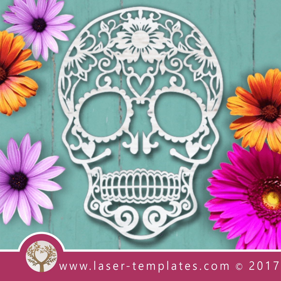 Sugar skull laser stencil cut template. shop online for vector patterns ...