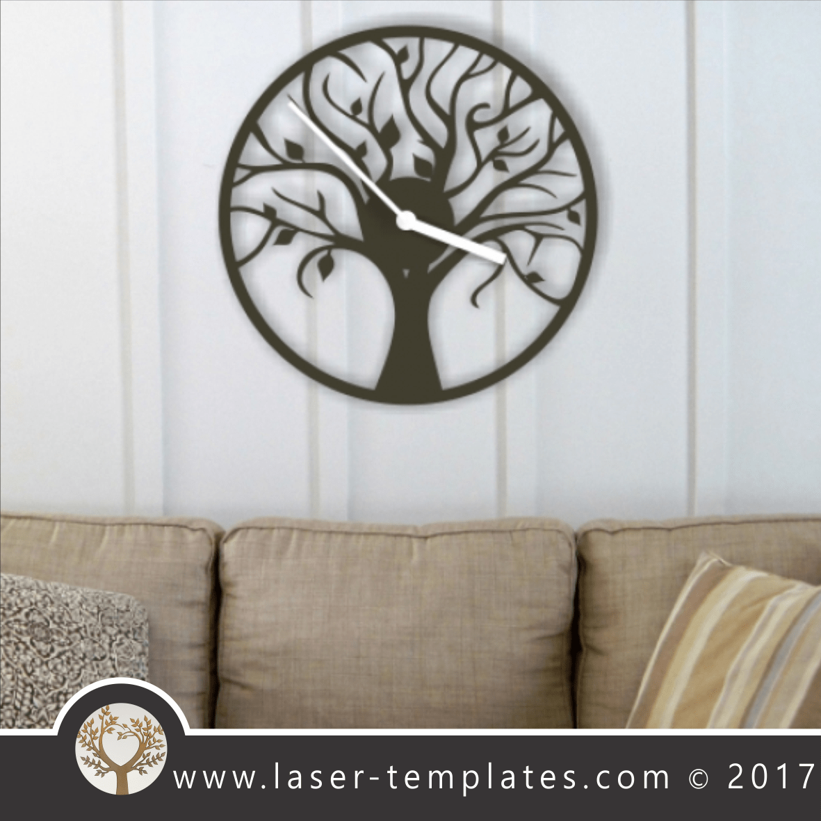 Laser cut tree clock template. Vector design download free patterns ...