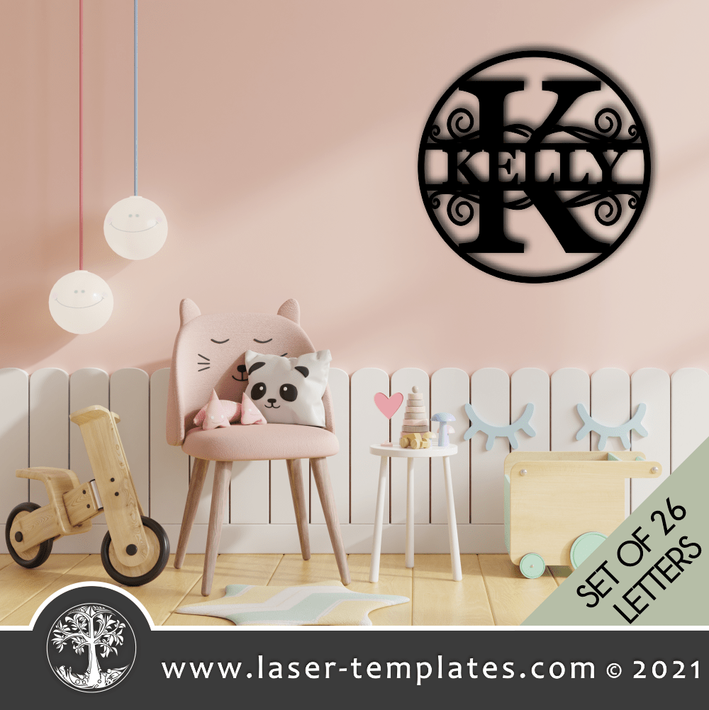 Laser cut template for Vine Monogram Letters – Laser Ready Templates