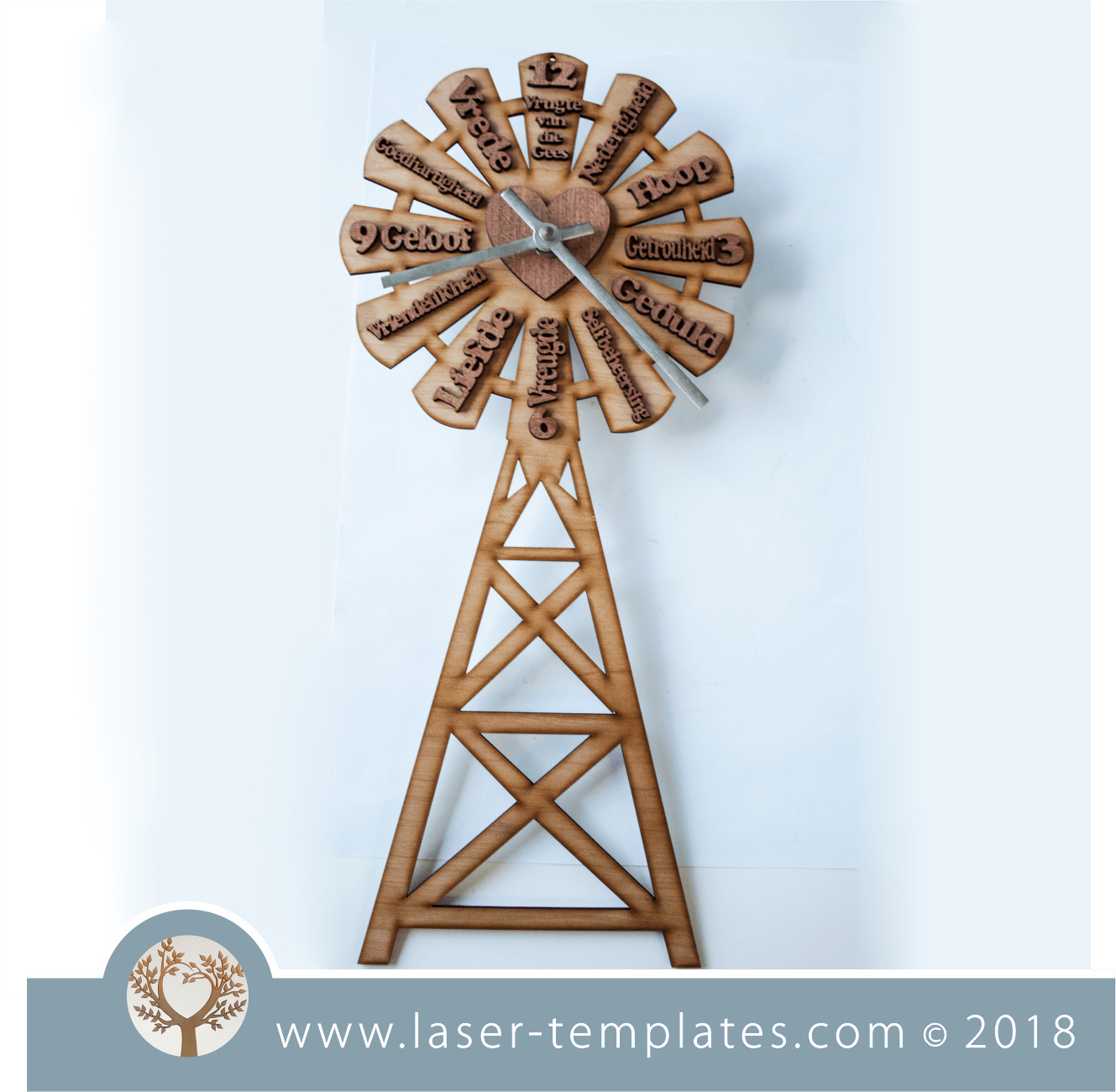 Windmill Clock Afrikaans (Vrugte van die Gees) – Laser Ready Templates