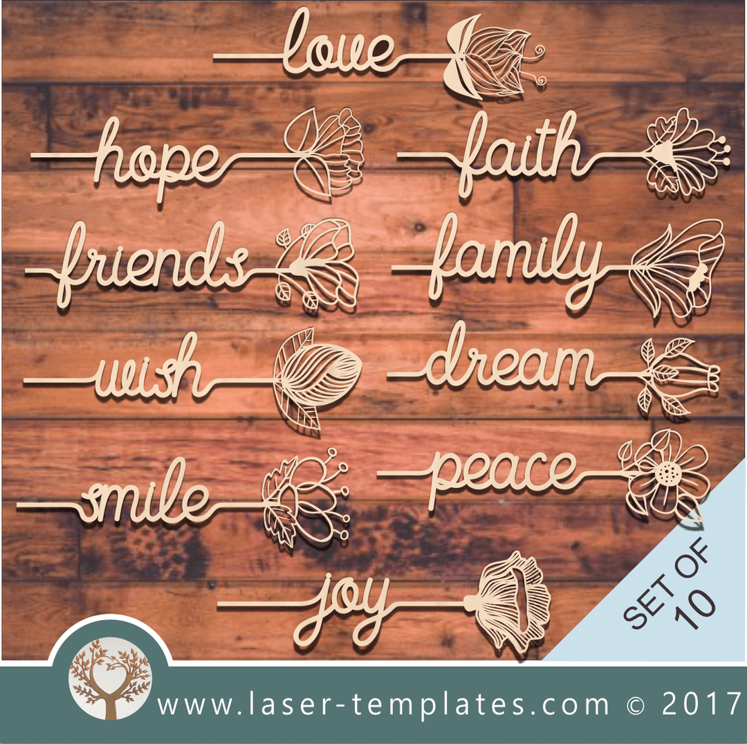 Laser cut pattern word flower templates. Online vector store, free ...