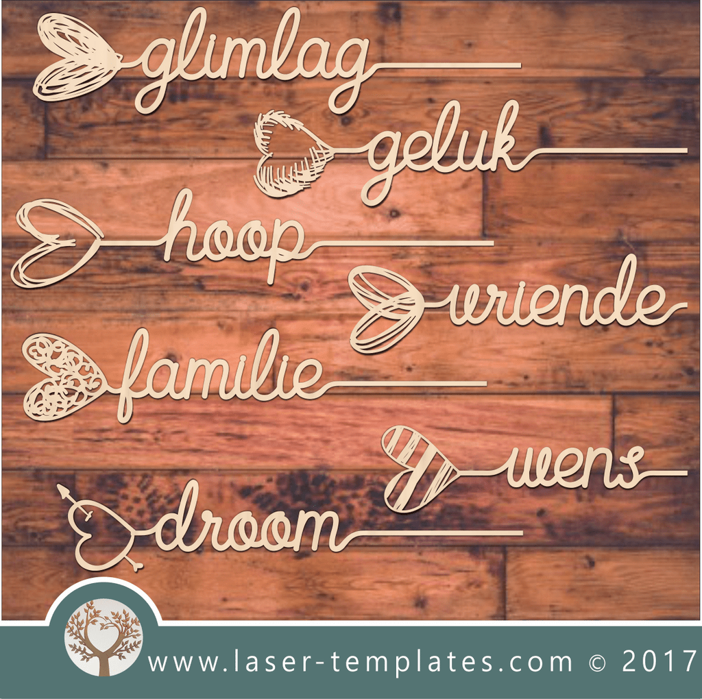 Laser cut Afrikaans word heart pattern template. Vector online store ...