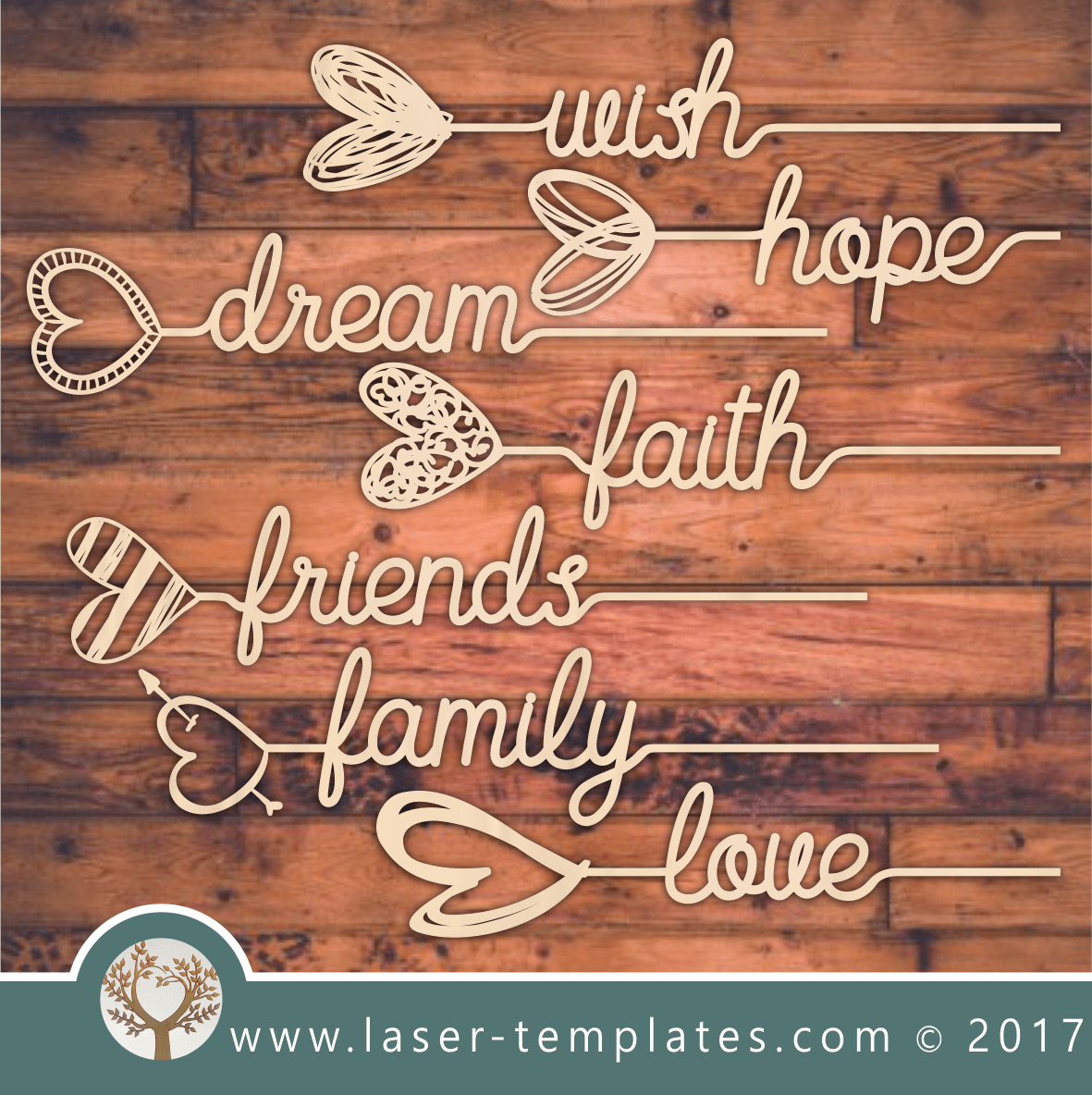 Laser cut word heart pattern template. Vector online store. – Laser ...