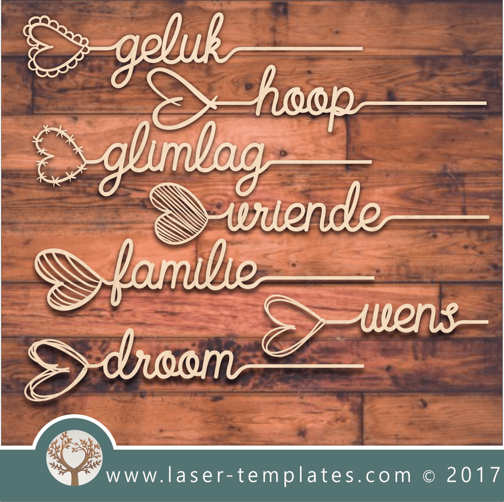 Laser cut Afrikaans word heart pattern template. Vector online store ...